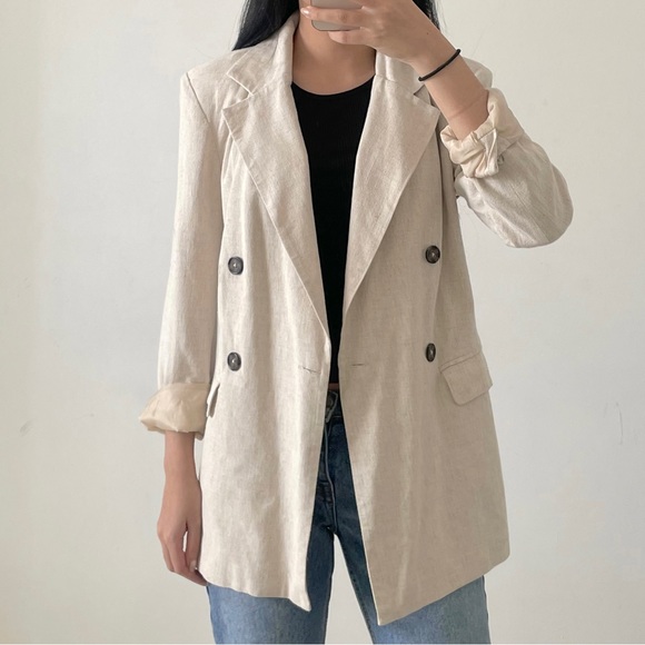 JustFab | Jackets & Coats | New Beige Linen Blazer | Poshmark